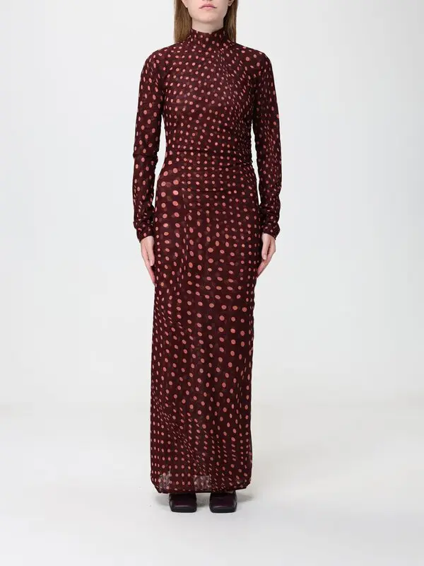Stella McCartney Polka-dot Jersey Long Sleeve Turtleneck Sheath Dress - Burgundy
