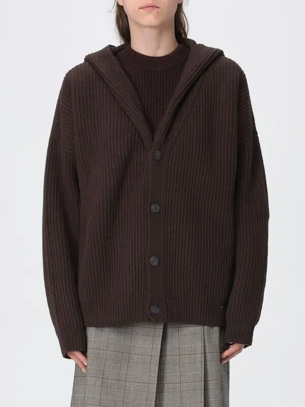 DONDUP Hooded Wool V-neck Cardigan - Brown