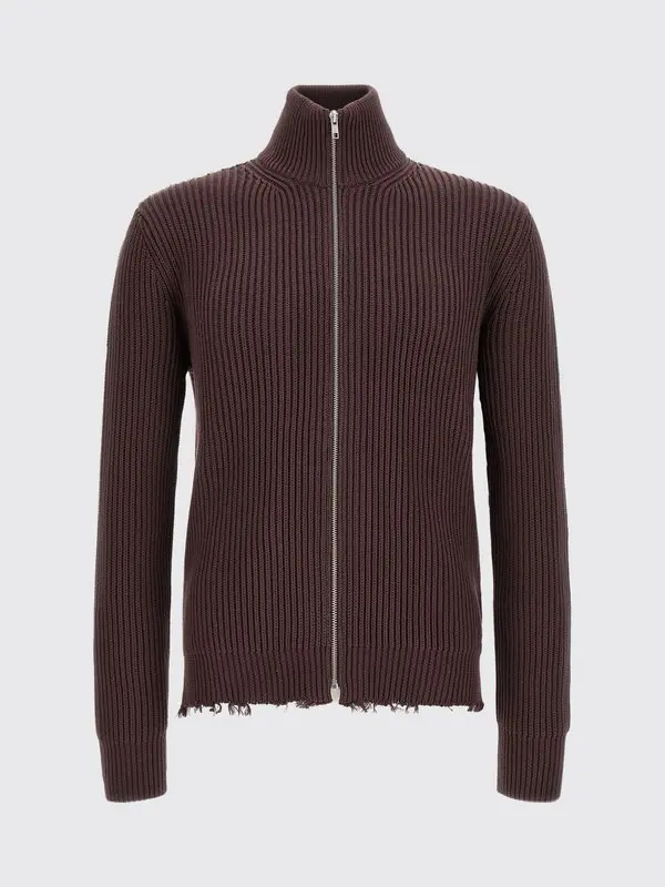 MAISON MARGIELA Cotton Turtleneck Cardigan With Frayed Hem - Brown
