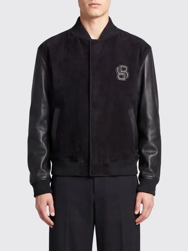 BOSS Faux Leather Varsity Bomber Jacket With Tone-on-tone Logo