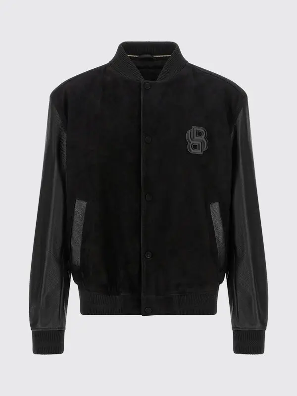 BOSS Faux Leather Varsity Bomber Jacket With Tone-on-tone Logo