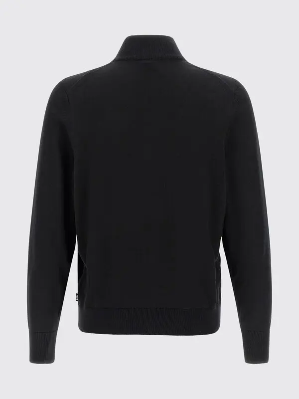 BOSS Slim Fit Virgin Wool Zip-up Turtleneck Cardigan - Black