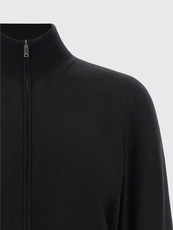 BOSS Slim Fit Virgin Wool Zip-up Turtleneck Cardigan - Black