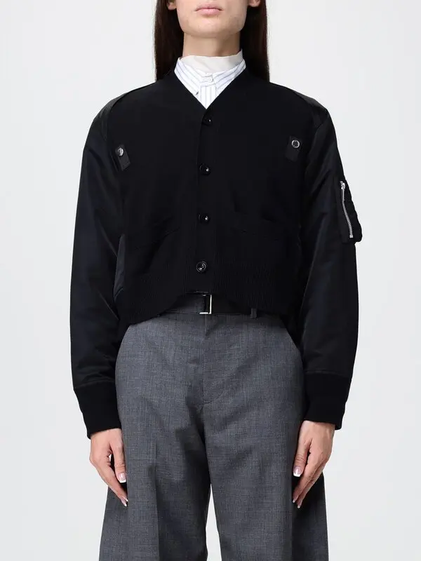 Sacai Bi-color Cotton And Nylon Zip Pocket Cardigan - Black