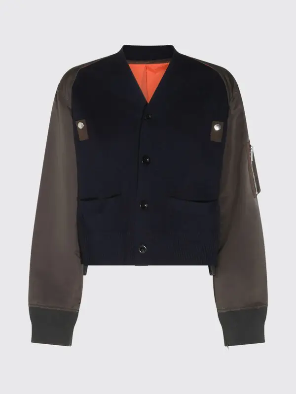 Sacai Bi-color Cotton And Nylon Zip Pocket Cardigan