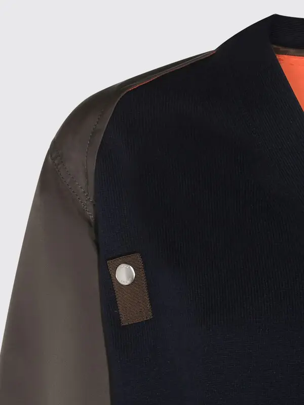 Sacai Bi-color Cotton And Nylon Zip Pocket Cardigan