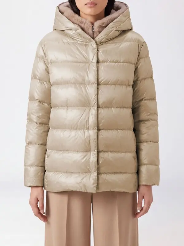 Herno Water-repellent Nylon Down Jacket With Shearling Hood - White