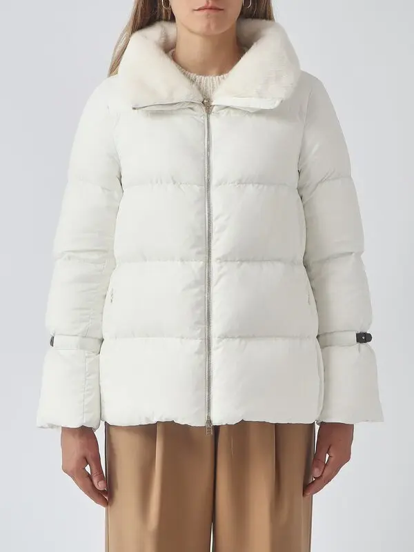 Herno Quilted Ultra-light Nylon Down Jacket With Fur Collar - White
