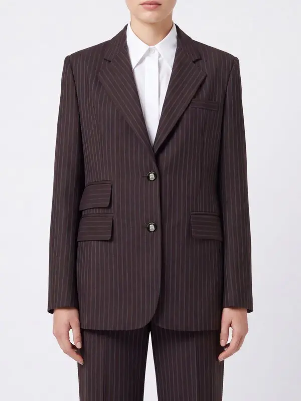 Elisabetta Franchi Single-breasted Wool Blend Pinstripe Blazer - Brown