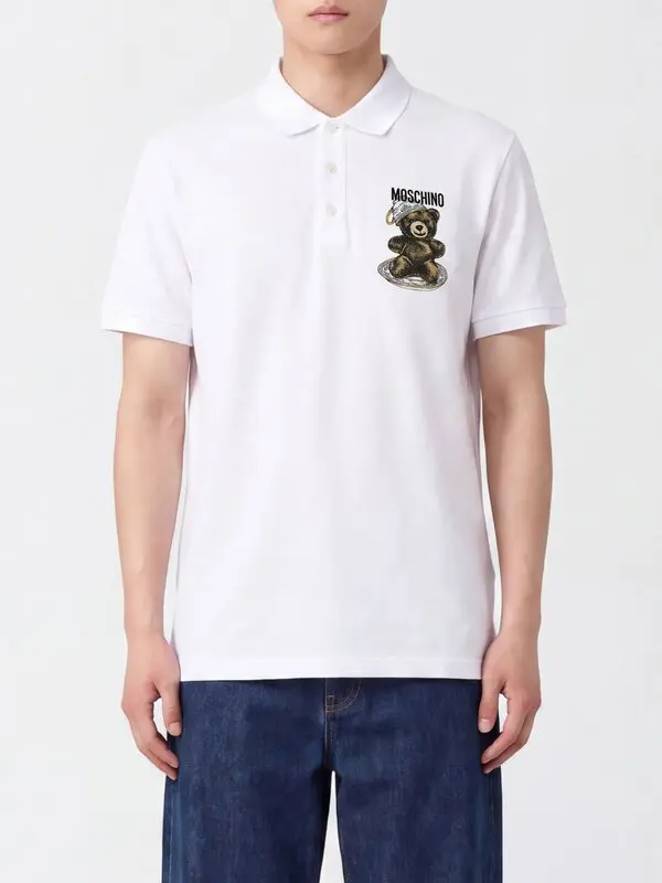 Moschino Short-sleeved Cotton Polo With Teddy Bear Print - White