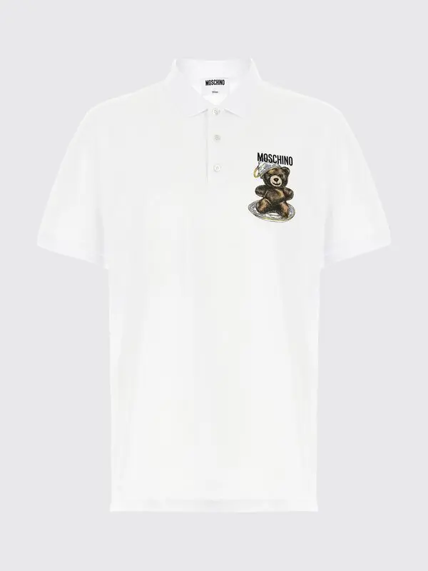 Moschino Short-sleeved Cotton Polo With Teddy Bear Print - White