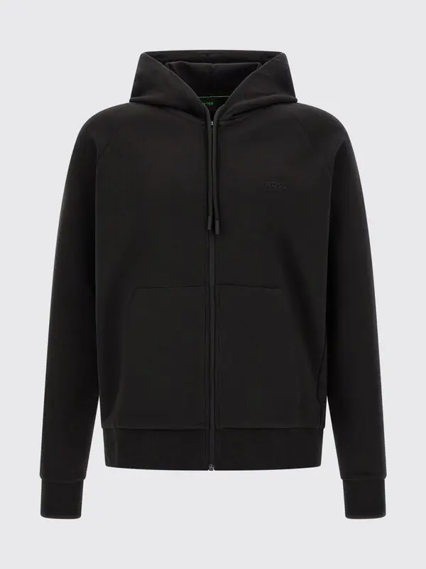 BOSS Tonal Logo Zip-up Cotton Hoodie - Black