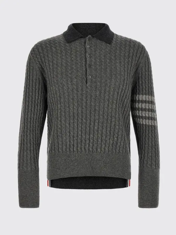 Thom Browne 4-bar Slim Fit Long-sleeved Virgin Wool Polo - Grey