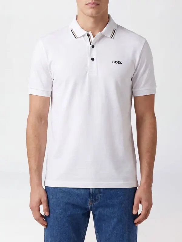 BOSS Short-sleeved Cotton Polo Shirt With Contrasting Logo - White