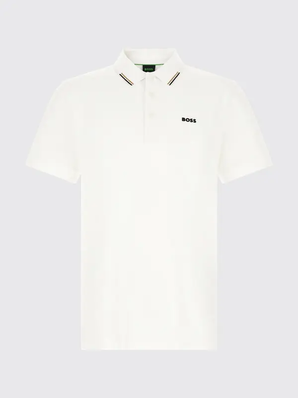 BOSS Short-sleeved Cotton Polo Shirt With Contrasting Logo - White