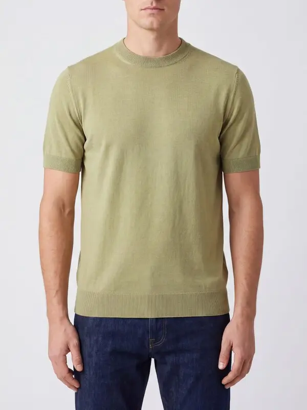 BOSS Short-sleeved Crew-neck Jumper In Pure Virgin Wool - Green