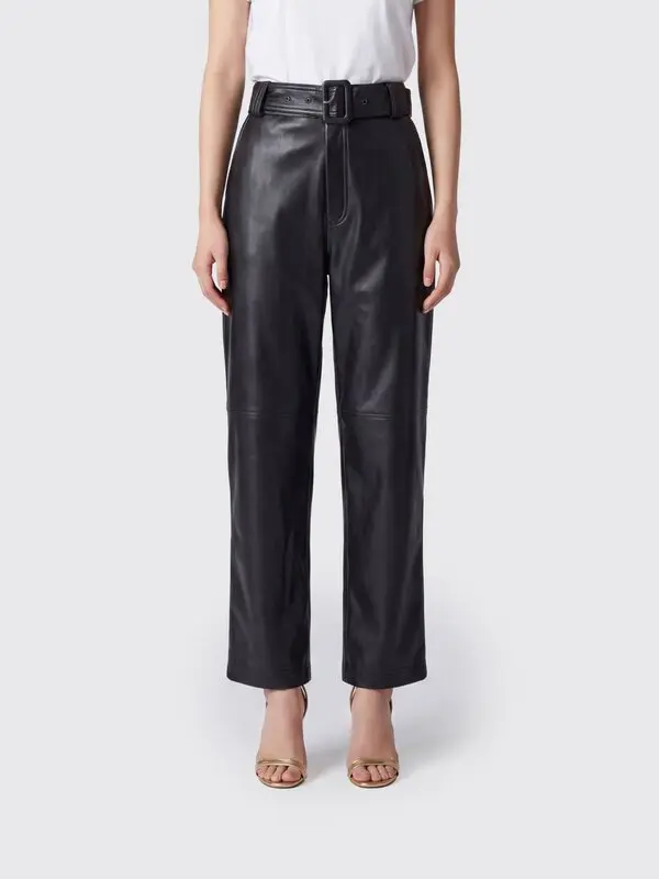 TWINSET High-waisted Faux Leather Cropped Trousers - Black