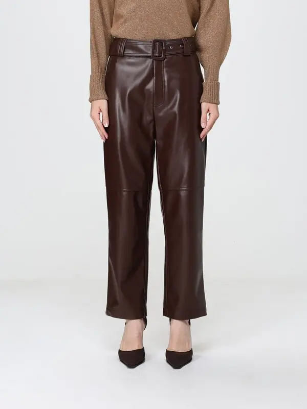 TWINSET High-waisted Faux Leather Cropped Trousers - Brown