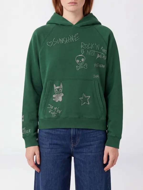 Zadig&Voltaire Oversized Cotton Hoodie With Rhinestone Logo - Green