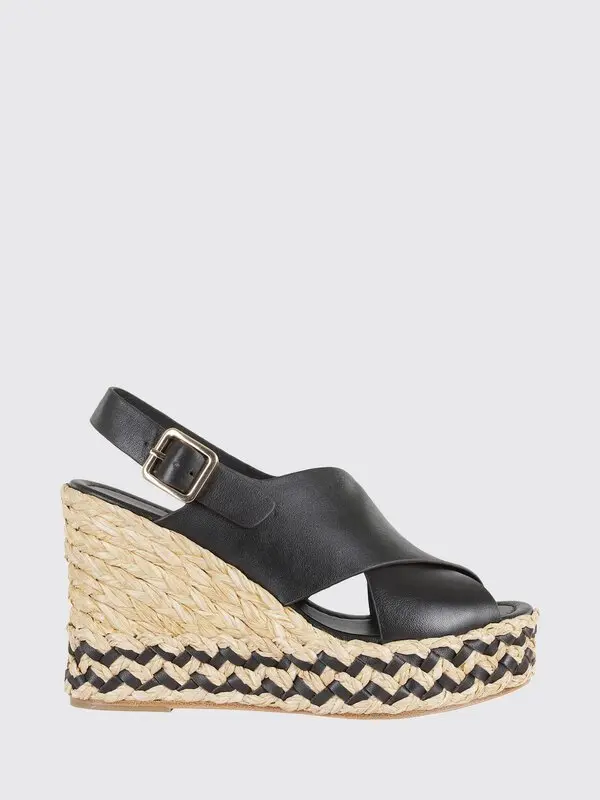 PALOMA BARCELO Leather Wedge Slingback Sandals With Woven Midsole