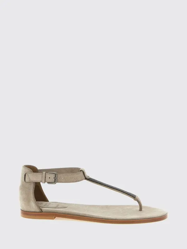 Brunello Cucinelli Suede Low-heeled Thong Sandals