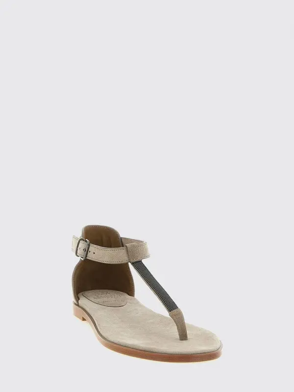 Brunello Cucinelli Suede Low-heeled Thong Sandals