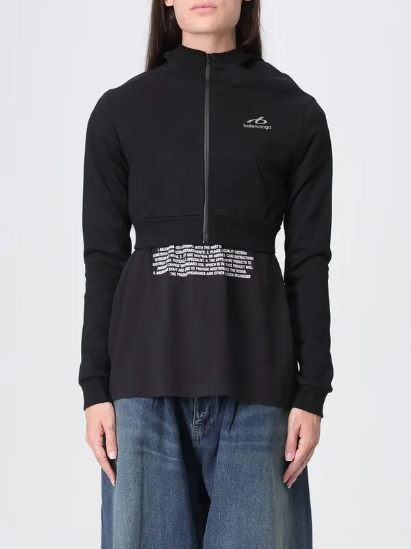Balenciaga Cropped Cotton Zip-up Hoodie With Contrast Logo