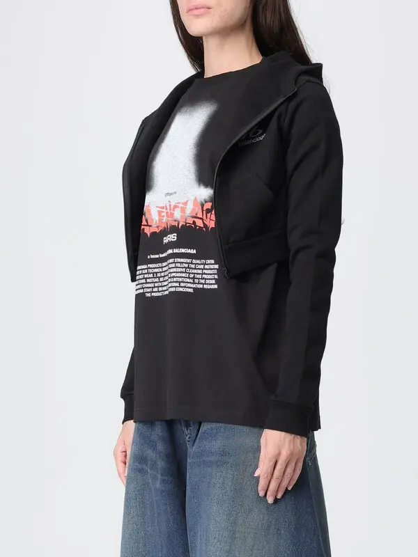 Balenciaga Cropped Cotton Zip-up Hoodie With Contrast Logo
