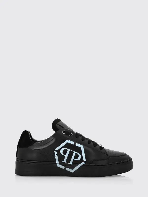 Philipp Plein Monogram Calf Leather Low-top Sneakers With Hexagon Logo - Black