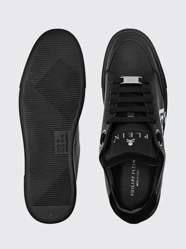 Philipp Plein Monogram Calf Leather Low-top Sneakers With Hexagon Logo - Black