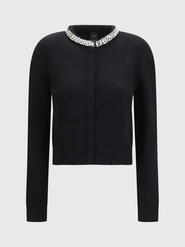 Pinko Wool-blend Cardigan With Crystal Embellishments - Black