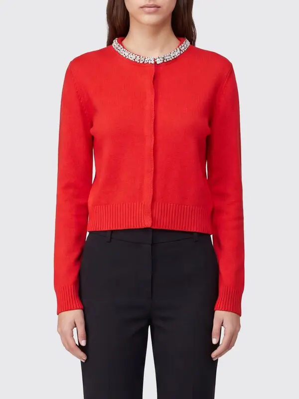 Pinko Wool-blend Cardigan With Crystal Embellishments - Red