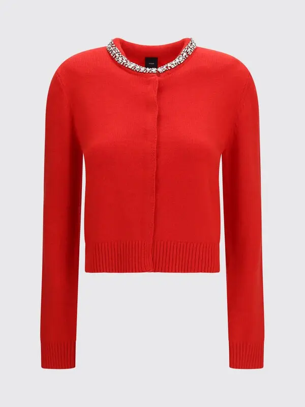 Pinko Wool-blend Cardigan With Crystal Embellishments - Red