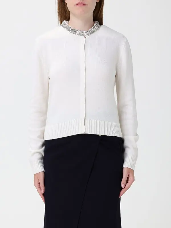 Pinko Wool-blend Cardigan With Crystal Embellishments - White