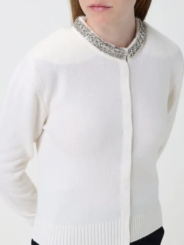 Pinko Wool-blend Cardigan With Crystal Embellishments - White