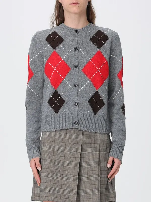 Pinko Argyle Wool And Cashmere Cardigan - Grey