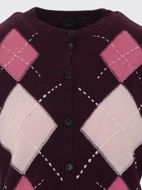Pinko Argyle Wool And Cashmere Cardigan - Red