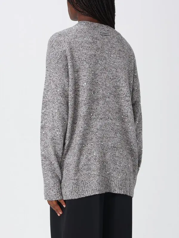 Pinko V-neck Wool Blend Cardigan With Rhinestone Embellishments