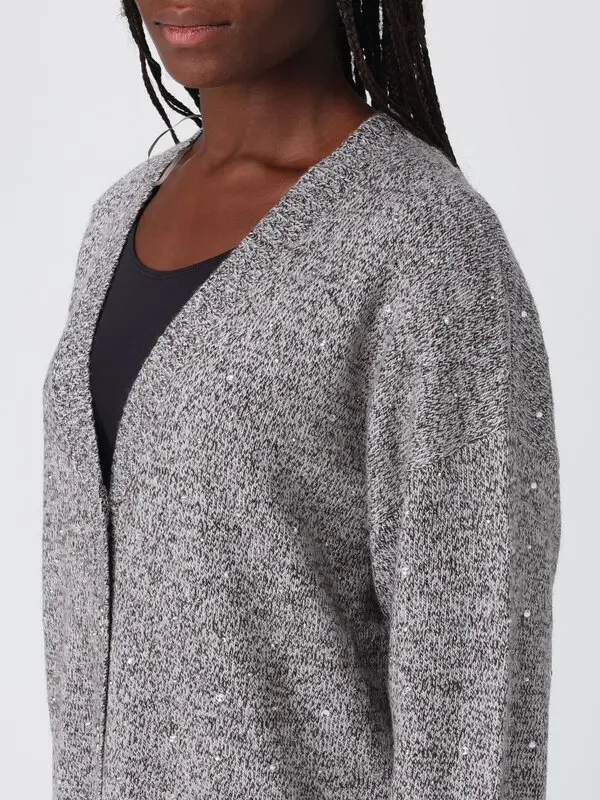 Pinko V-neck Wool Blend Cardigan With Rhinestone Embellishments