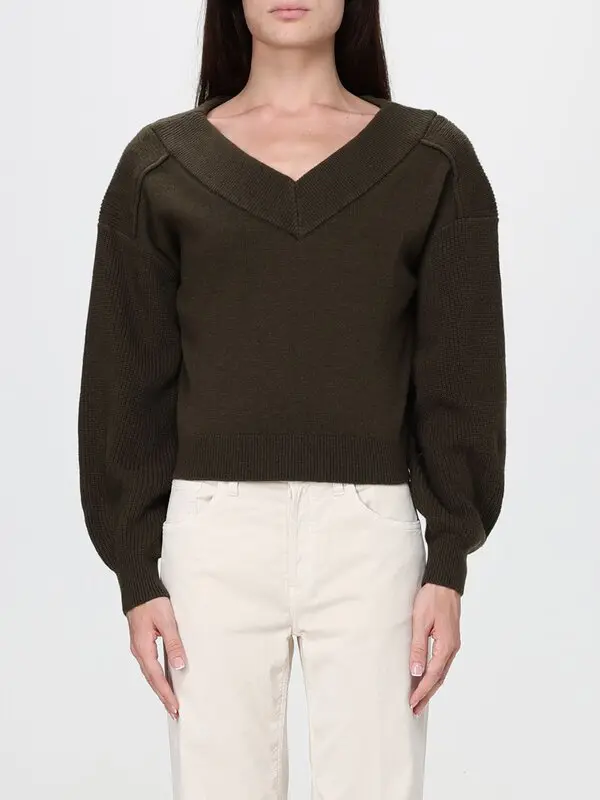 Pinko V-neck Pure Wool Jumper With Dropped Shoulders And Ribbed Trims