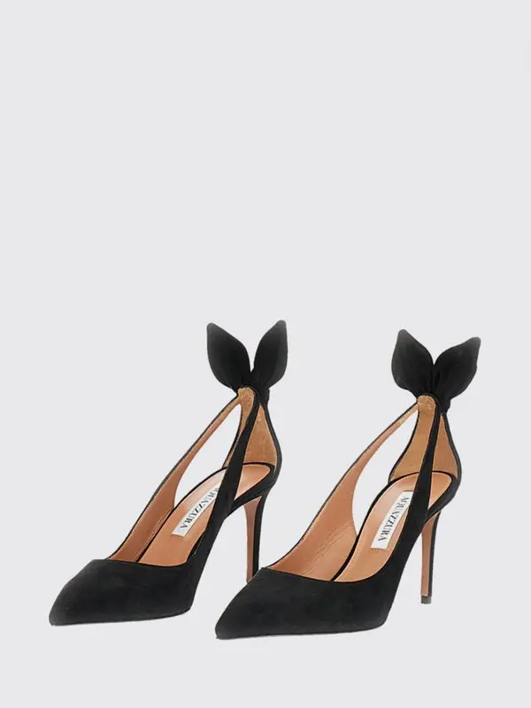 AQUAZZURA Bow Tie Suede Pumps With Stiletto Heel And Knot Detail - Black