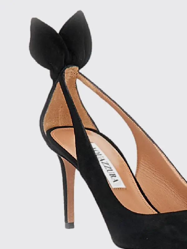 AQUAZZURA Bow Tie Suede Pumps With Stiletto Heel And Knot Detail - Black