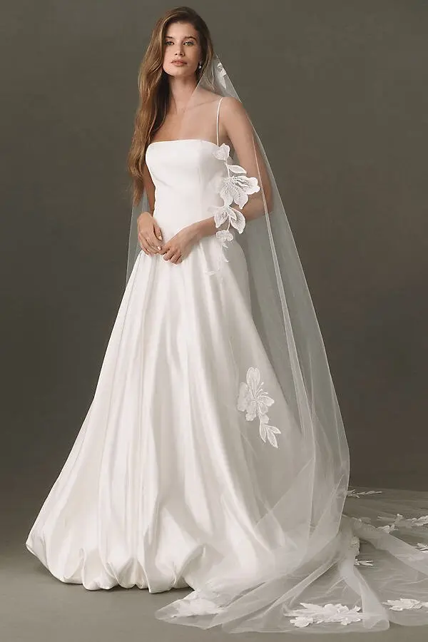 PRONOVIAS Romantic Floral Cathedral Veil - White