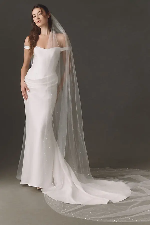 PRONOVIAS Pearl Crystal Cathedral Veil - White