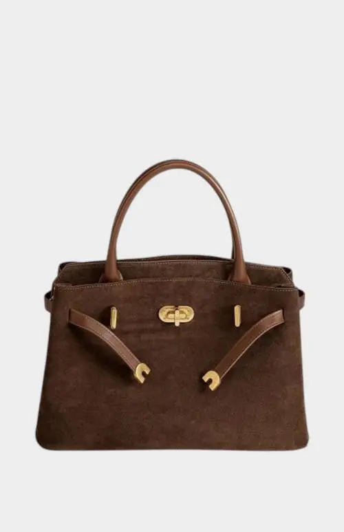 MI BOLSA LONDON Kensington Genuine Suede Leather Top Handle Bag