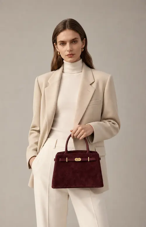 MI BOLSA LONDON Kensington Genuine Suede Leather Top Handle Bag