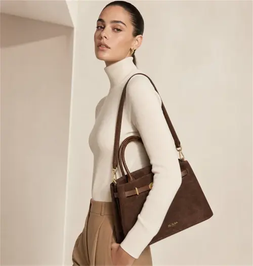 MI BOLSA LONDON Kensington Genuine Suede Leather Top Handle Bag