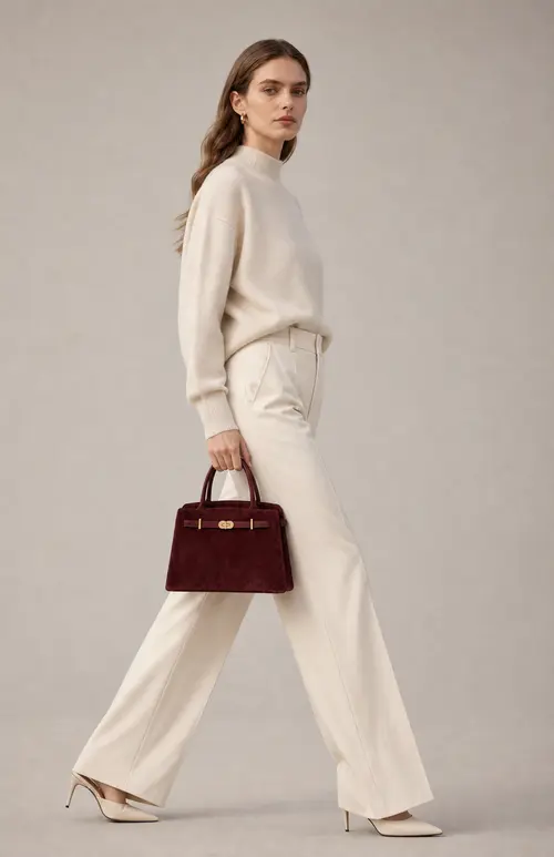 MI BOLSA LONDON Kensington Genuine Suede Leather Top Handle Bag