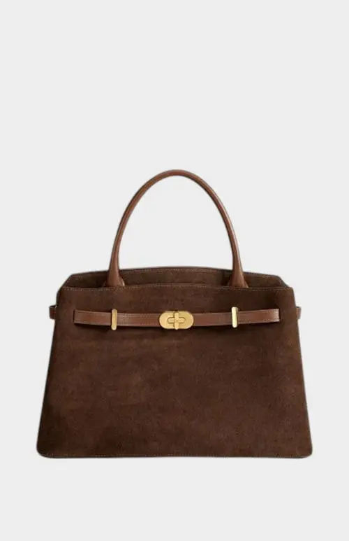 MI BOLSA LONDON Kensington Genuine Suede Leather Top Handle Bag