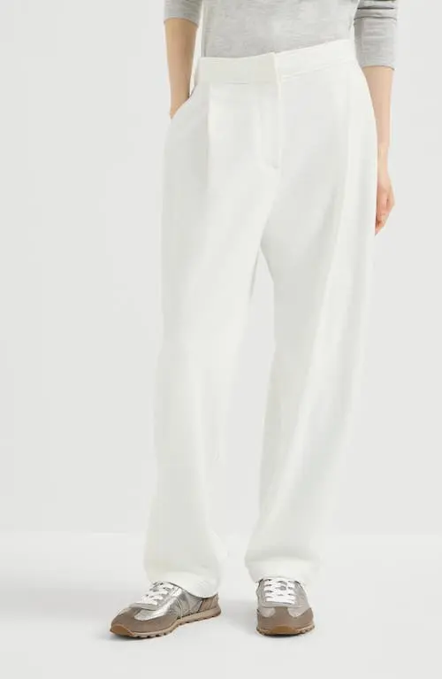 Brunello Cucinelli Cotton Smooth French Terry Pleated Track Trousers - White